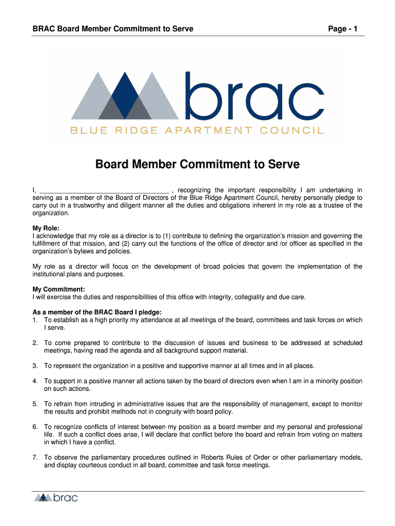 Fillable Online BRAC Board Member Commitment to Serve.pdf - Blue Ridge ... Fax Email Print ...