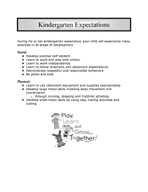 Fillable Online Kindergarten Expectations Fax Email Print - pdfFiller