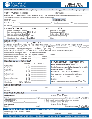 Fillable Online Breast Imaging Form 3 09 - Oregon Advanced Imaging Fax ...