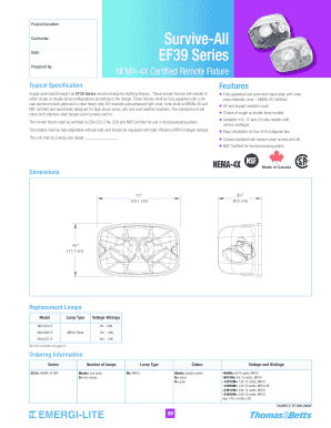 Fillable Online ELEF39remote-E Survive-All EF39 Series NEMA-4X Certified Remote Fixture Fax ...