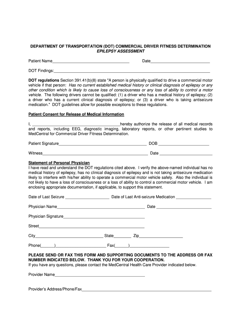 Fillable Online EPILEPSY ASSESSMENT Fax Email Print - pdfFiller