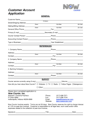 Fillable Online Customer Account Application - Now Courier Fax Email ...
