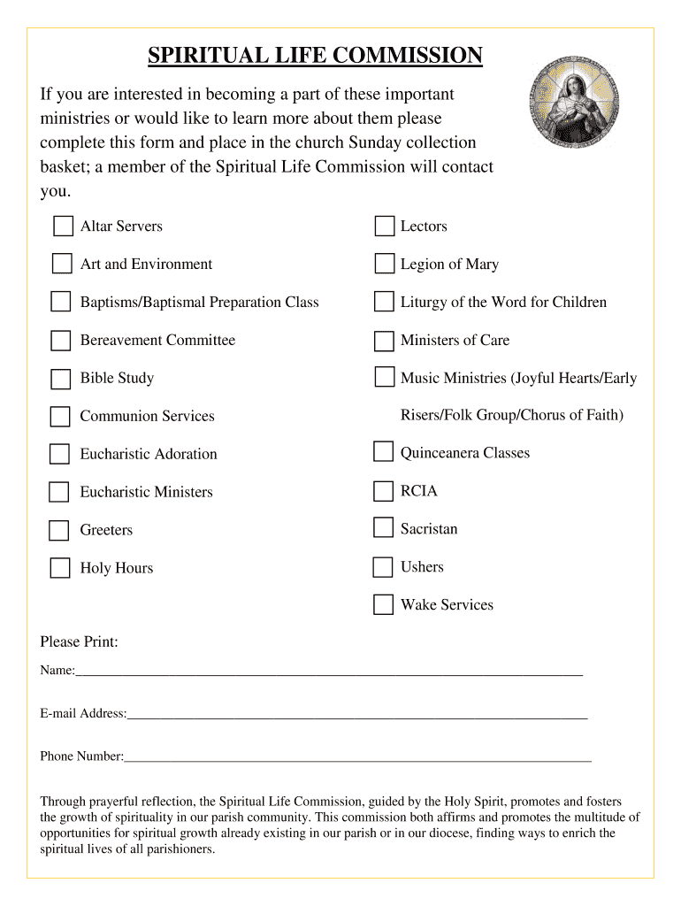 Fillable Online ourladyofhumility SPIRITUAL LIFE COMMISSION - Our Lady ...