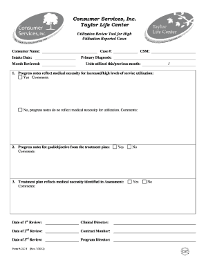 Fillable Online consumerservicesinc Utilization Review Tool for High ...