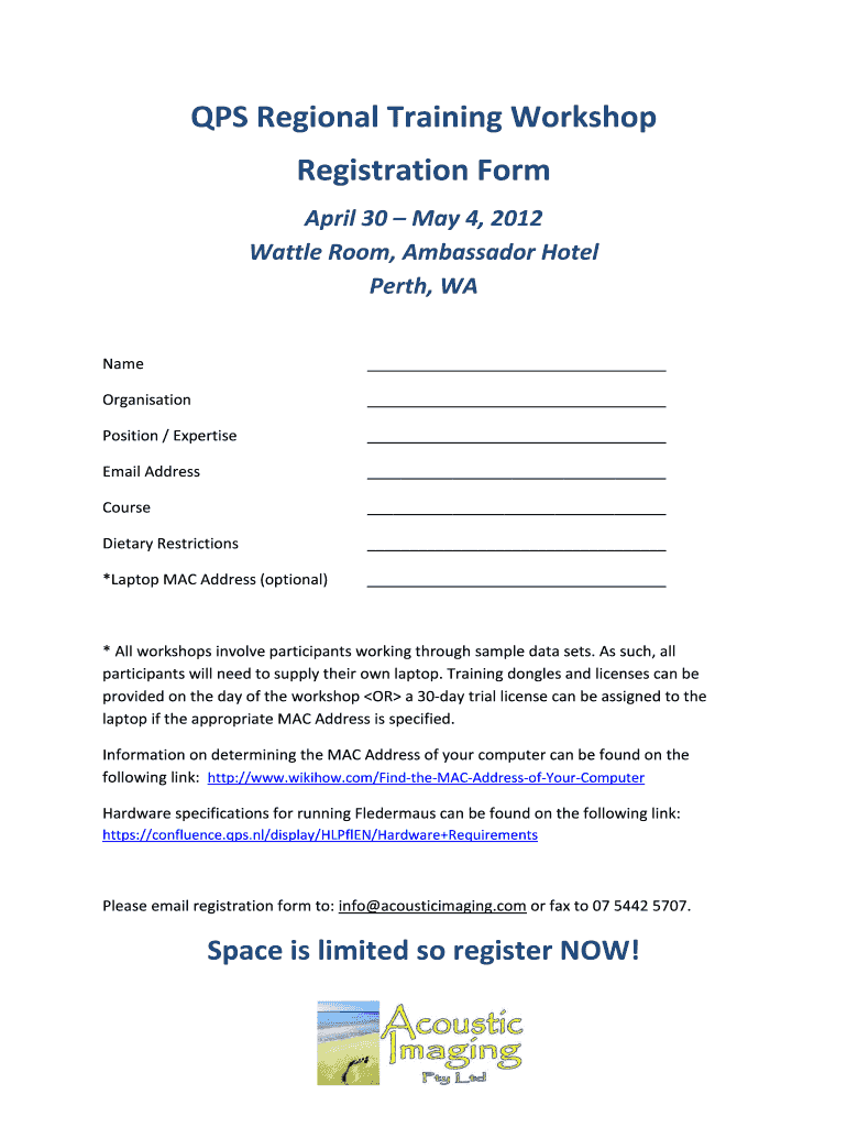 Fillable Online qps QPS Regional Training Workshop - Registration Form ...