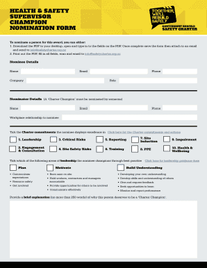 Fillable Online safetycharter org HEALTH amp SAFETY SUPERVISOR CHAMPION ...