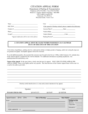 Fillable Online CITATION APPEAL FORM Department of Parking & Fax Email Print - pdfFiller