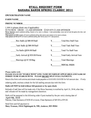 Fillable Online saharasands STALL REQUEST FORM SAHARA SANDS SPRING ...