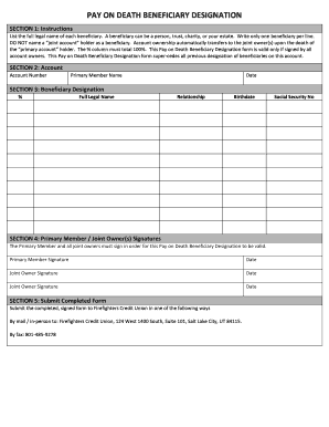 Fillable Online Pay on death beneficiary designation - Firefighters ...