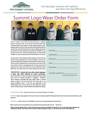 Fillable Online thesummitschool Summit Logo Wear Order Form - The ...