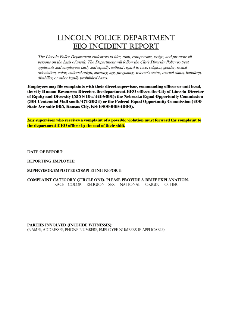 Fillable Online EEO Incident Report - CJIS Fax Email Print - pdfFiller