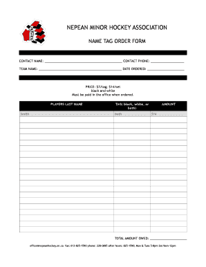 Fillable Online TEAM NAME DATE ORDERED Fax Email Print - pdfFiller