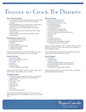Fillable Online Freezer to Crock Pot Dinners Fax Email Print - pdfFiller