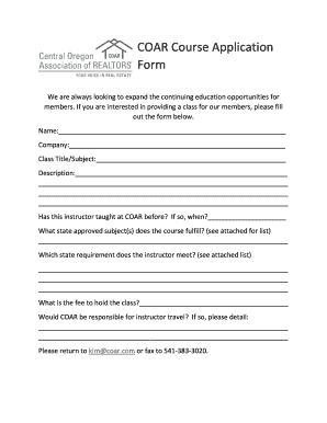 Fillable Online COAR Course Application Form Fax Email Print - pdfFiller