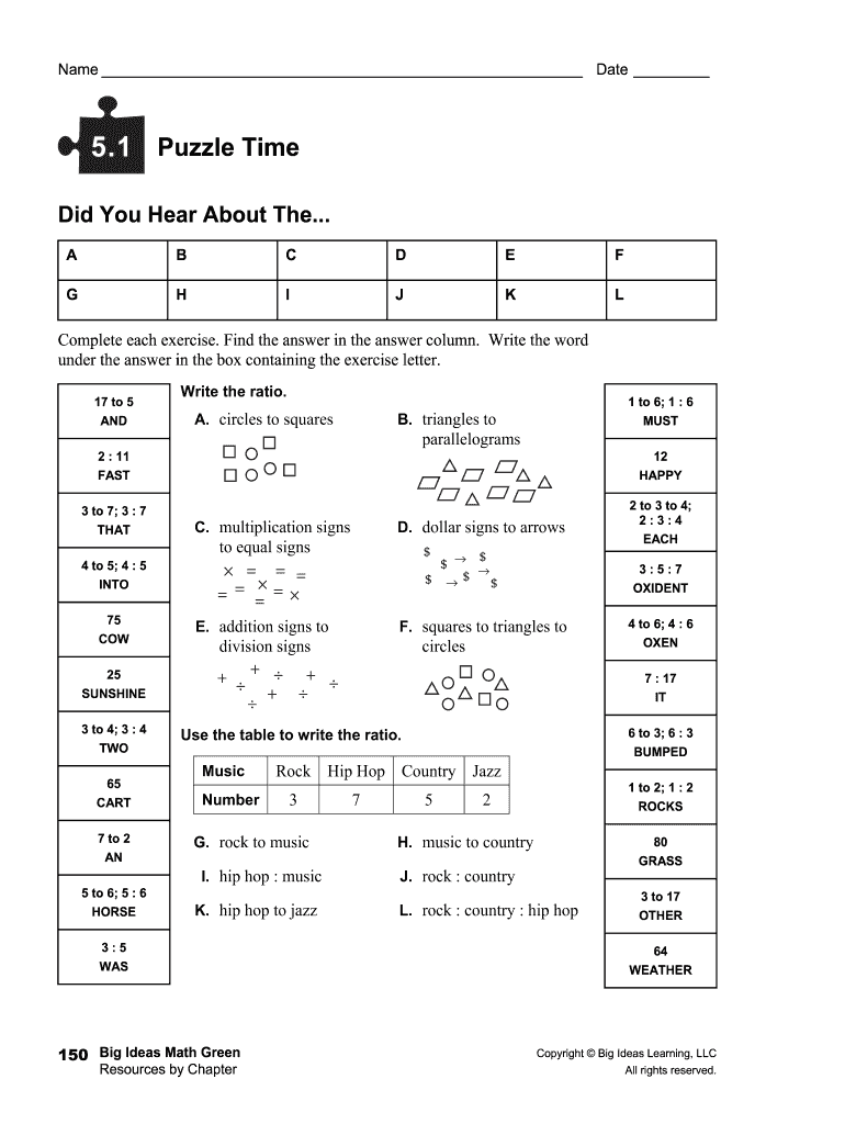5 1 Puzzle Time Answer Key Fill Online Printable Fillable Blank 