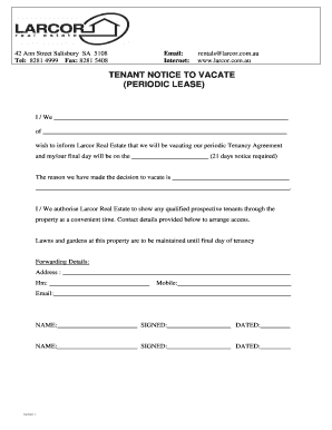 Fillable Online TENANT NOTICE TO VACATE PERIODIC LEASE - bLarcorb Fax ...