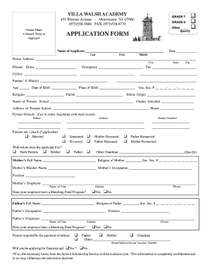 Fillable Online VILLA WALSH ACADEMY GRADE 7 GRADE 9 Other APPLICATION ...