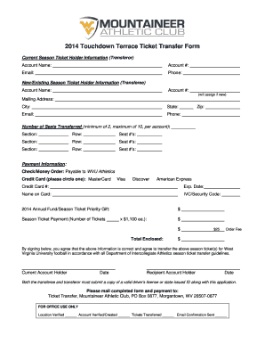 Fillable Online 2014 Touchdown Terrace Ticket Transfer Form Fax Email ...