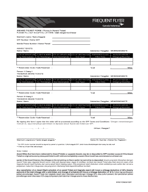 Fillable Online AWARD TICKET FORM Formulir Award Ticket PLEASE FILL OUT ...