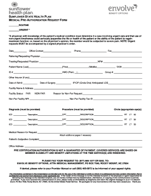Fillable Online Pre-Authorization Request for Sunflower Health Plan ...