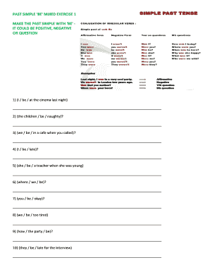 Fillable Online smaris edu Past simple 'be' mixed exercise 1 make the ...