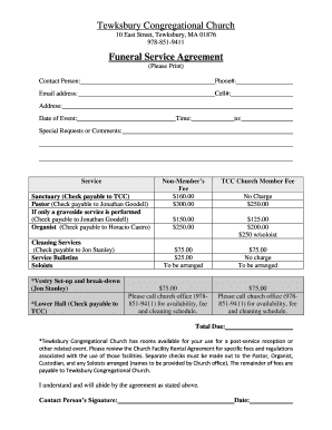 Fillable Online Funeral Service Agreement Fax Email Print - pdfFiller
