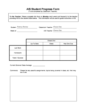 Fillable Online AIS Student Progress Form - bmhcablebbcomb Fax Email ...