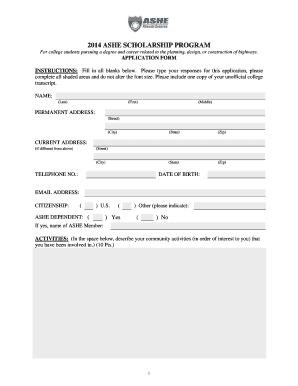 Fillable Online sonoran ashe 2014 ASHE Engineering Scholarship Program Application Fax Email ...