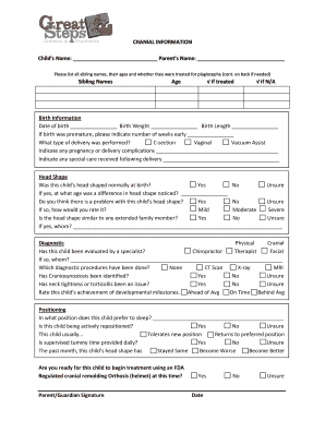 Fillable Online CRANIAL INFORMATION - Great Steps O amp P Fax Email ...