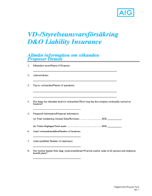 Fillable Online aig AIG Propsal form DO - aig Fax Email Print - pdfFiller