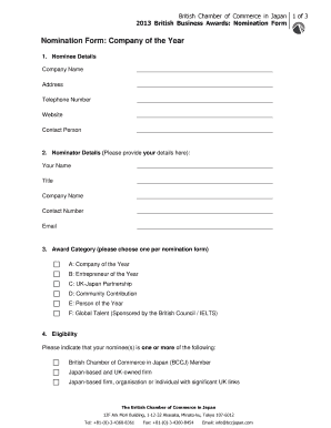 Fillable Online Nomination Form Company of the Year Fax Email Print ...
