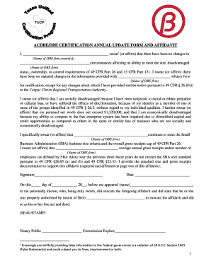 Fillable Online ccrta CCRTA DBE/ACDBE Annual Update Affidavit - Corpus Christi ... - ccrta Fax ...