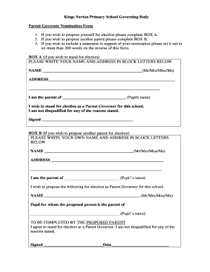 Fillable Online kngnrtn bham sch Parent Governor Nomination Form ...
