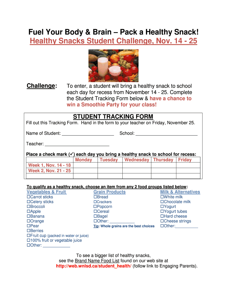 Fillable Online Fuel Your Body Brain Pack a Healthy Snack Healthy Fax ...