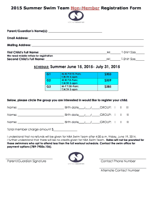 Fillable Online tiburonpc 2015 Summer Swim Team Non-Member Registration Form Fax Email Print ...