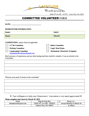 Fillable Online Th Ave SW COMMITTEE VOLUNTEER FORM Fax Email Print ...