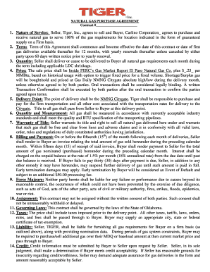 Fillable Online NATURAL GAS PURCHASE AGREEMENT Fax Email Print - pdfFiller