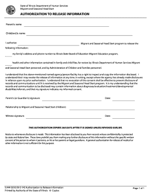 Fillable Online dhs state il AUTHORIZATION TO RELEASE INFORMATION ...