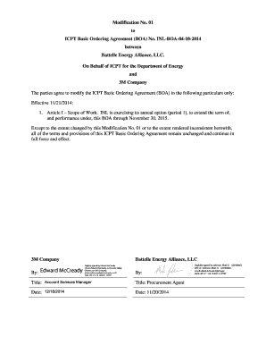 Fillable Online Modification No 01 to ICPT Basic Ordering Agreement BOA ...