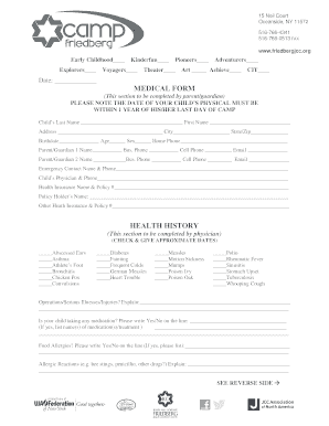 Fillable Online Date MEDICAL FORM - Friedberg JCC Fax Email Print ...