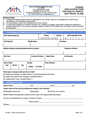Fillable Online arta Change Application for Health and Dental Plans ...