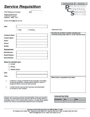 Fillable Online Requisition for Service/Return - Process Control ...