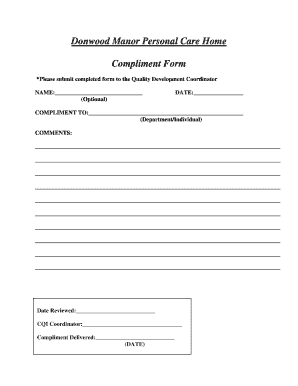 Fillable Online Donwood Manor Personal Care Home Compliment Form Fax ...