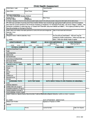 Fillable Online Child Health Assessment Form - St. Paul's Episcopal ...