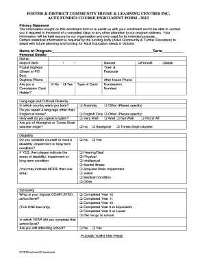 Fillable Online sgcommunityhouses org FDCHLC ACFE Funded 2013 Enrolment ...