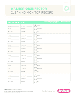 Fillable Online 704N1654Washer-Disinfector Cleaning Monitor Record ...
