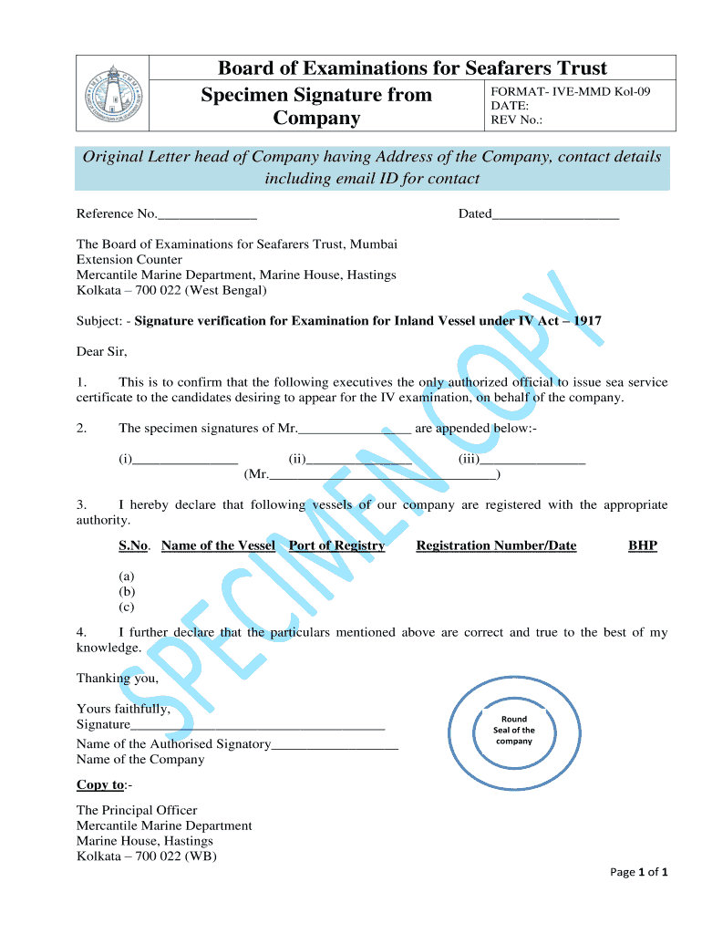 Fillable Online seafarers edu Sample Copy of Specimen Signature from ...