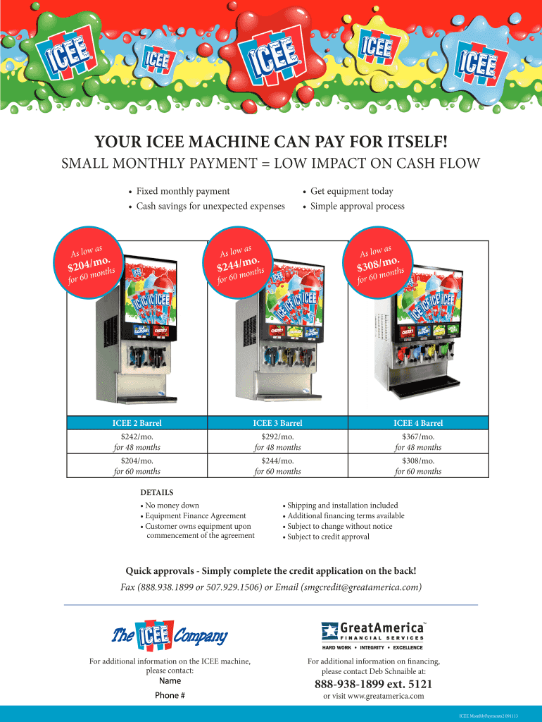 Fillable Online YOUR ICEE MACHINE CAN PAY FOR ITSELF! - GreatAmerica ...