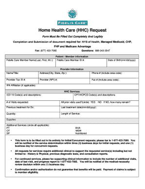 Fillable Online Home Health Care bRequestb Form - Fidelis Care Fax ...