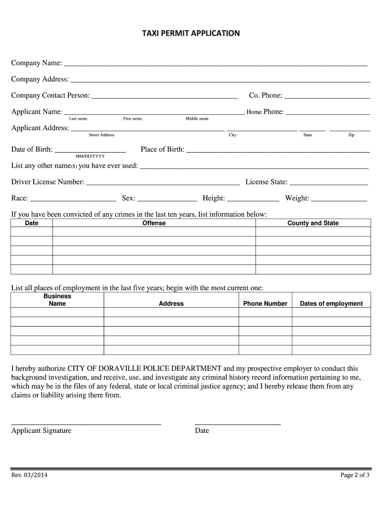 Fillable Online doravillepolice Download Taxi Permit Application ...